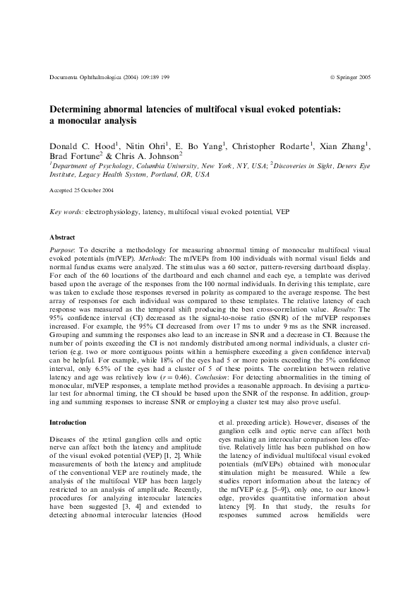 (PDF) Determining abnormal latencies of multifocal visual evoked potentials: a monocular analysis
