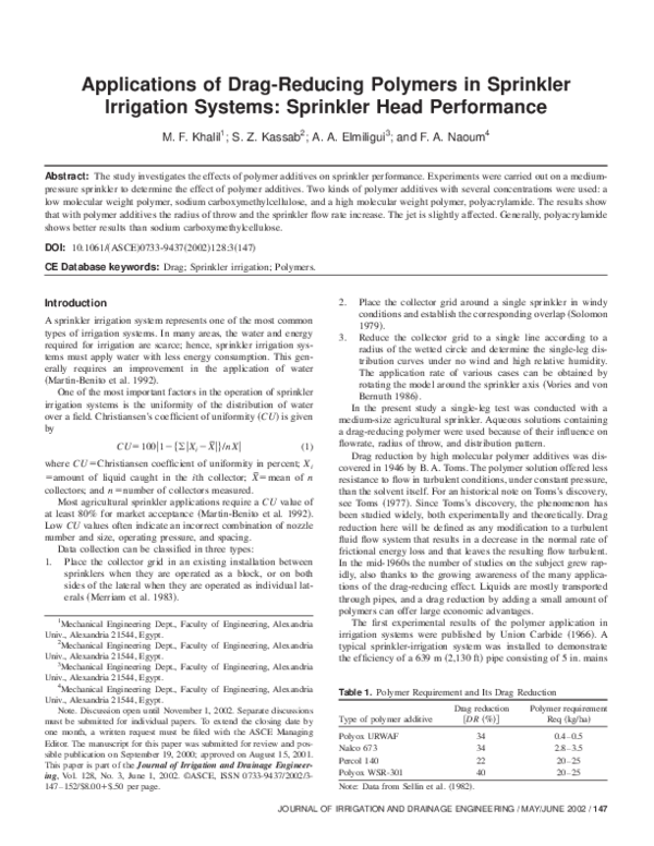 (PDF) Applications of Drag-Reducing Polymers in Sprinkler Irrigation ...