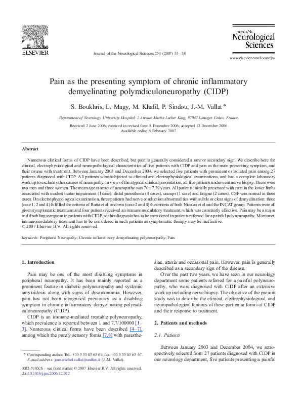 (PDF) Pain as the presenting symptom of chronic inflammatory demyelinating ...