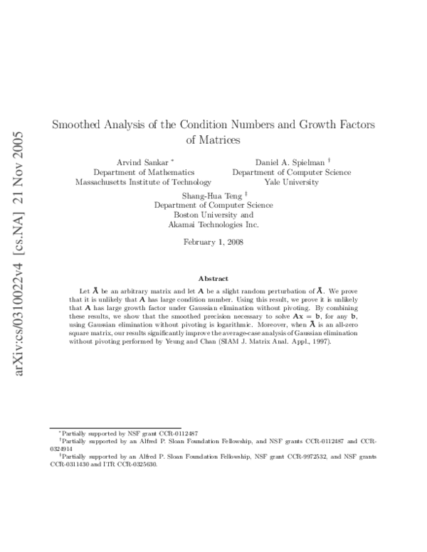 (PDF) Smoothed Analysis of Condition Numbers in Matrix Perturbations