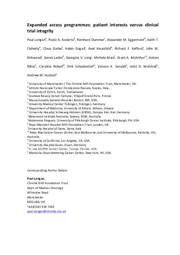 (PDF) Expanded access programmes: patient interests versus clinical ...