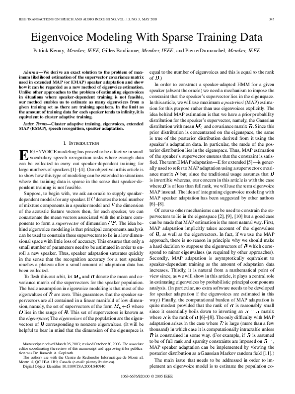 (PDF) Eigenvoice modeling with sparse training data