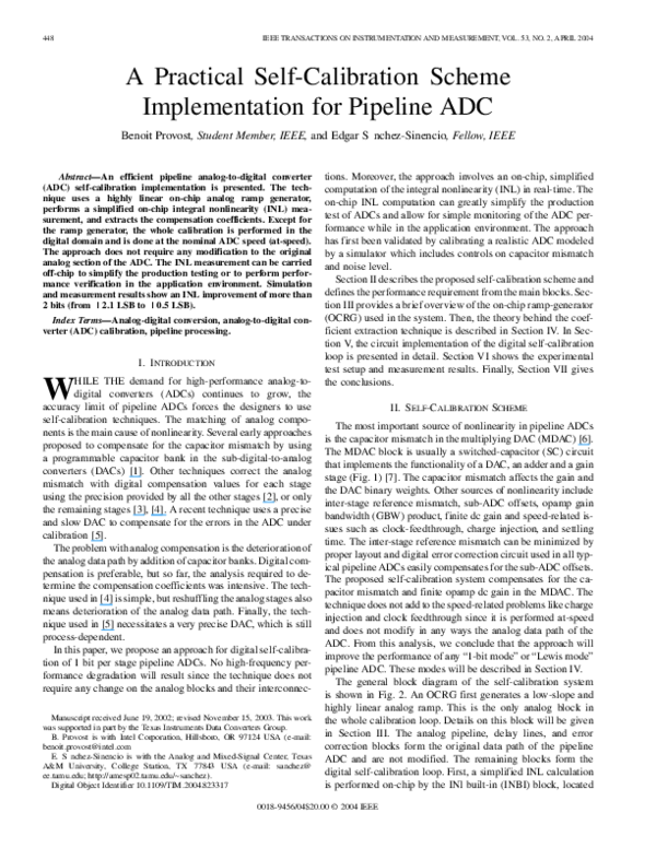 Pdf A Practical Self Calibration Scheme Implementation For Pipeline Adc