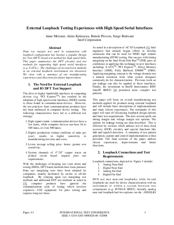Pdf External Loopback Testing Experiences With High Speed Serial Interfaces