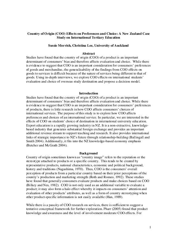 (PDF) Country of Origin (COO) Effects on Preferences and Choice: A New ...