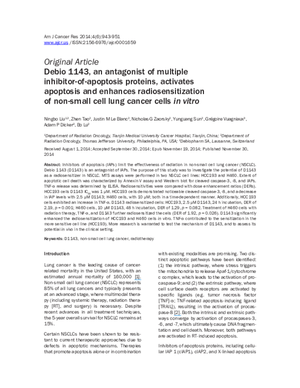(PDF) Debio 1143, an antagonist of multiple inhibitor-of-apoptosis ...