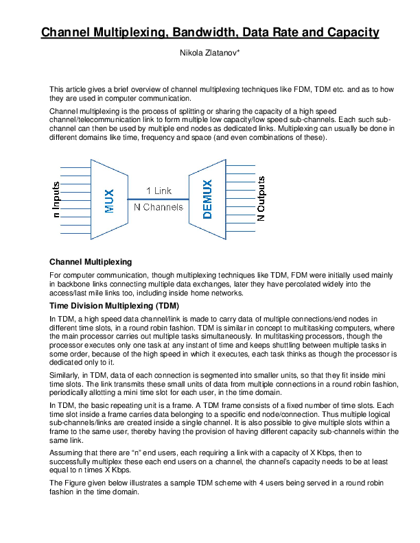 (PDF) Channel Multiplexing, Bandwidth, Data Rate and Capacity