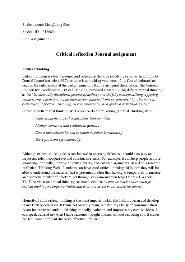 (DOC) Critical reflection Journal assignment
