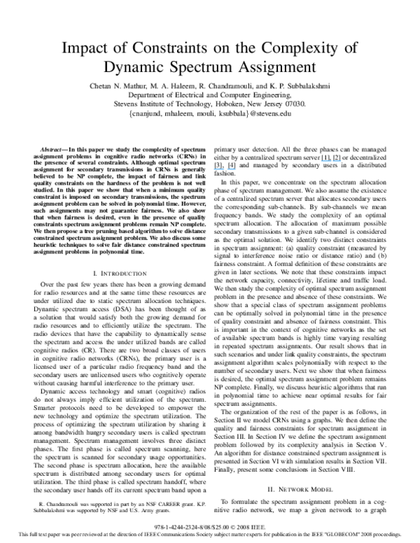 (PDF) Impact of Constraints on the Complexity of Dynamic Spectrum Assignment