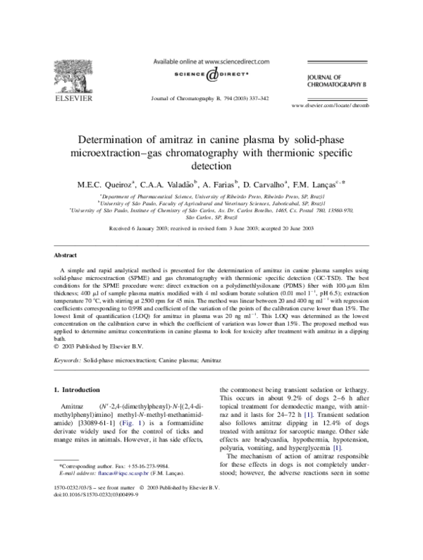 (PDF) Determination of amitraz in canine plasma by solid-phase ...