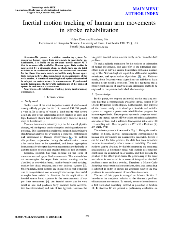 (PDF) Inertial motion tracking of human arm movements in stroke ...