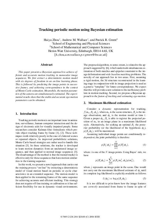 (PDF) Tracking periodic motion using Bayesian estimation