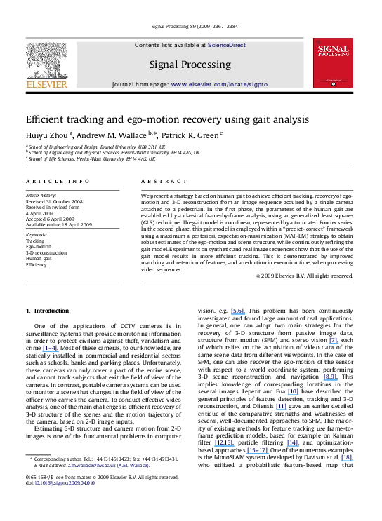(PDF) Efficient tracking and ego-motion recovery using gait analysis