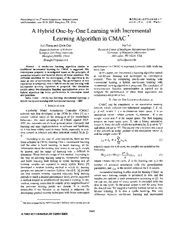 (PDF) A hybrid one-by-one learning with incremental learning algorithm in CMAC