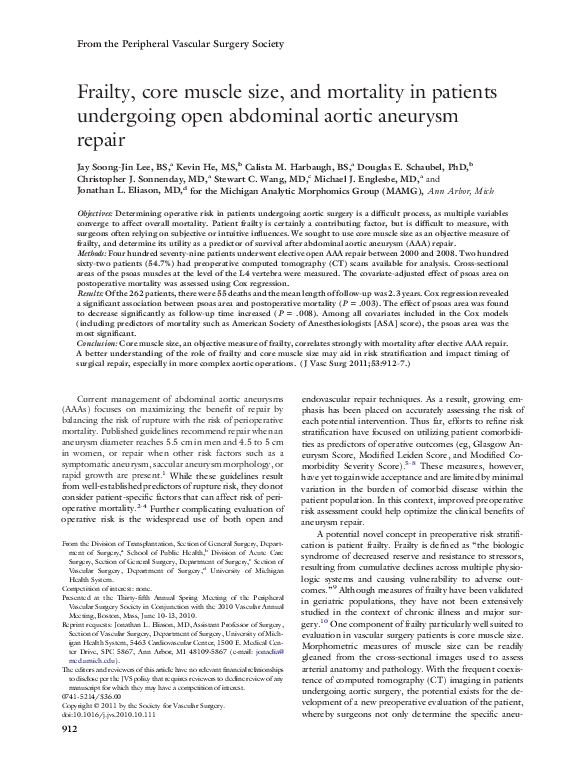 (PDF) Frailty, core muscle size, and mortality in patients undergoing ...