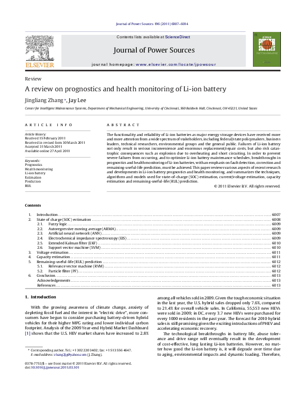 (PDF) A review on prognostics and health monitoring of Li-ion battery