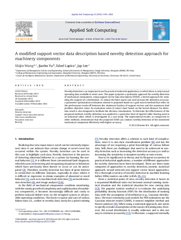 Pdf A Modified Support Vector Data Description Based Novelty Detection Approach For Machinery 