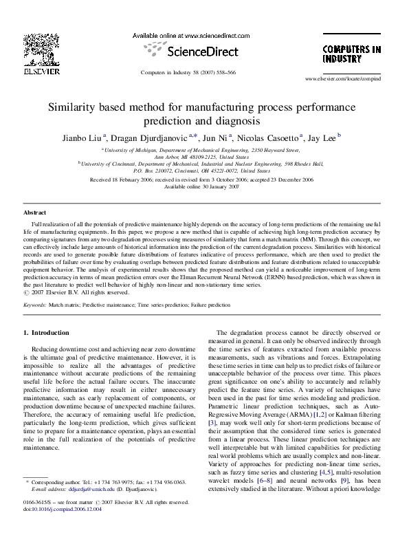 (PDF) Similarity based method for manufacturing process performance prediction and diagnosis