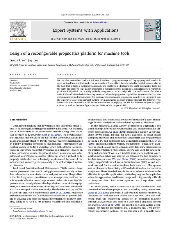 (PDF) Design of a reconfigurable prognostics platform for machine tools