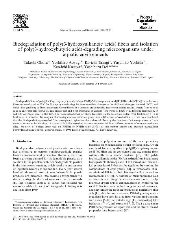 (PDF) Biodegradation of poly(3-hydroxyalkanoic acids) fibers and ...
