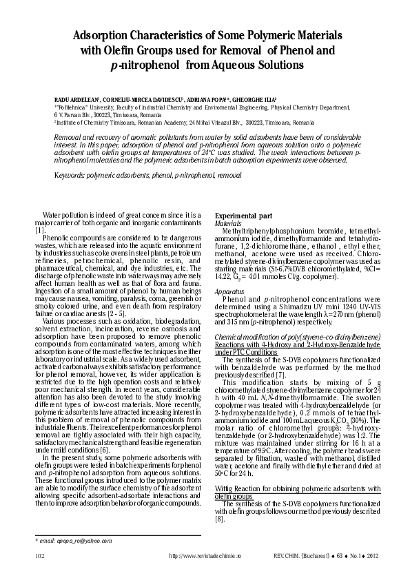 (PDF) Adsorption Characteristics of Some Polymeric Materials with Olefin Groups used for Removal ...