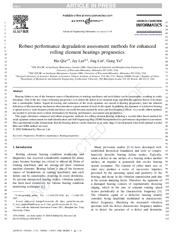Pdf Robust Performance Degradation Assessment Methods For Enhanced Rolling Element Bearing