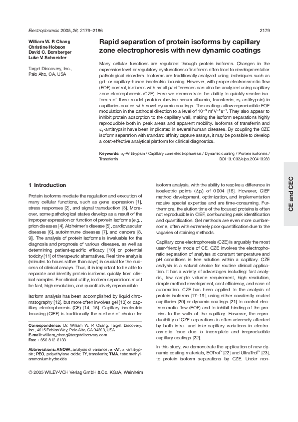 (PDF) Rapid separation of protein isoforms by capillary zone ...