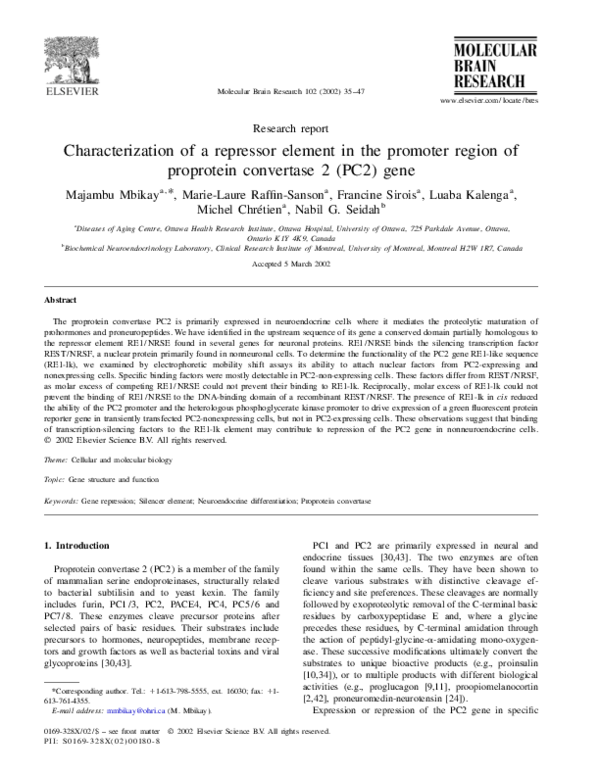 (PDF) Characterization of a repressor element in the promoter region of ...
