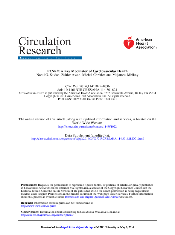 (PDF) PCSK9: A Key Modulator of Cardiovascular Health