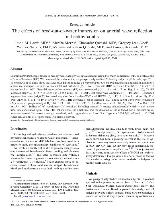 (PDF) The effects of head-out-of-water immersion on arterial wave ...
