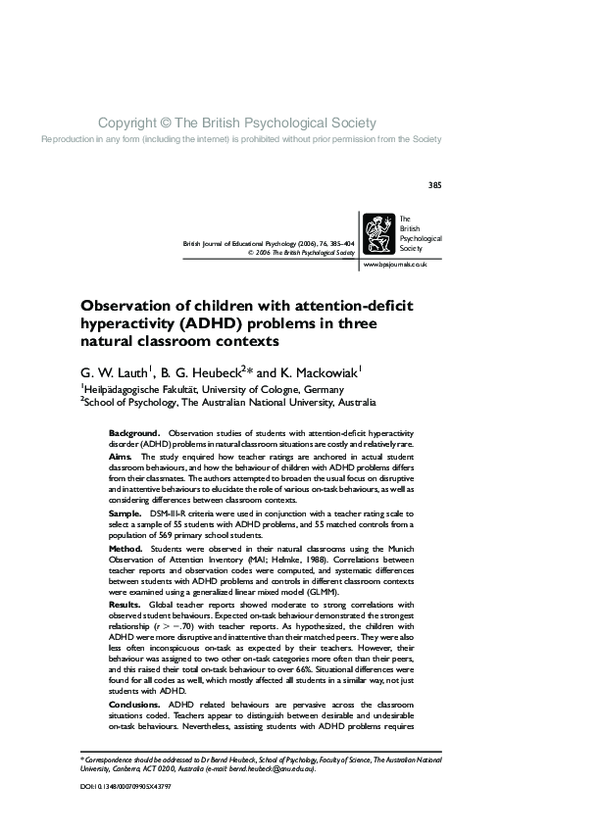 (PDF) Observation of children with attention-deficit hyperactivity ...