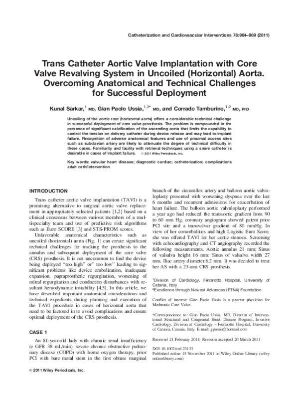 (PDF) Trans catheter aortic valve implantation with core valve ...