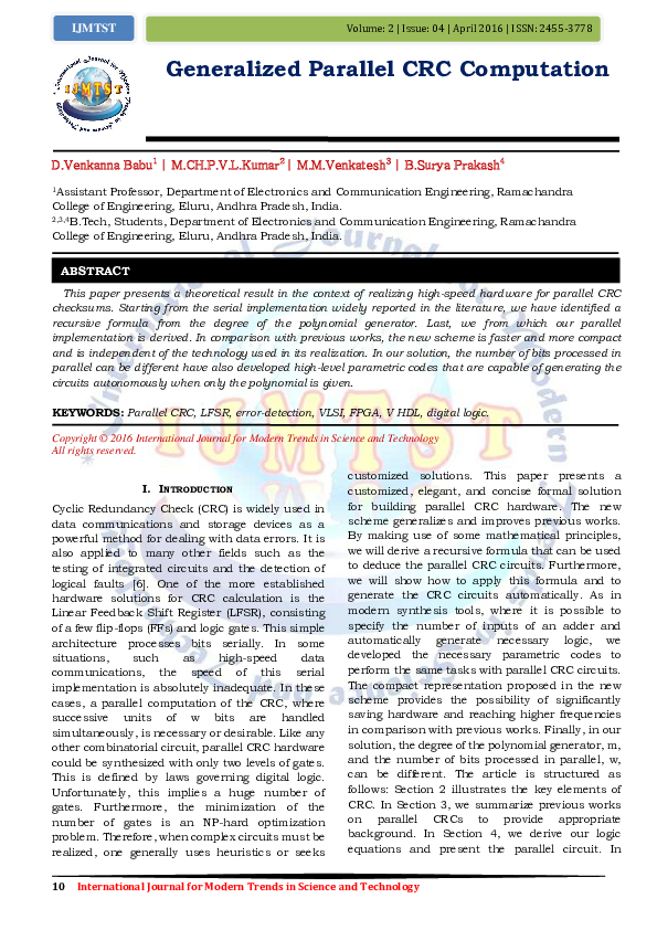 (PDF) Generalized Parallel CRC Computation