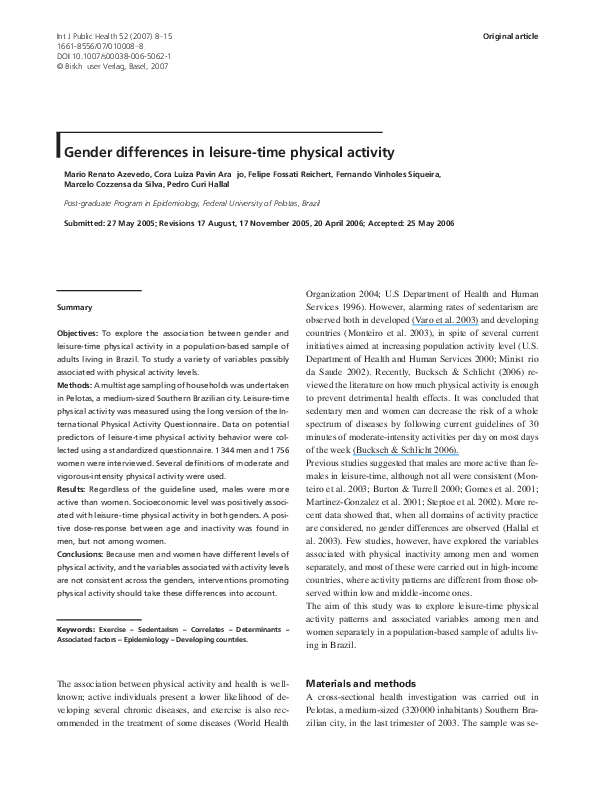 (PDF) Gender differences in leisure-time physical activity