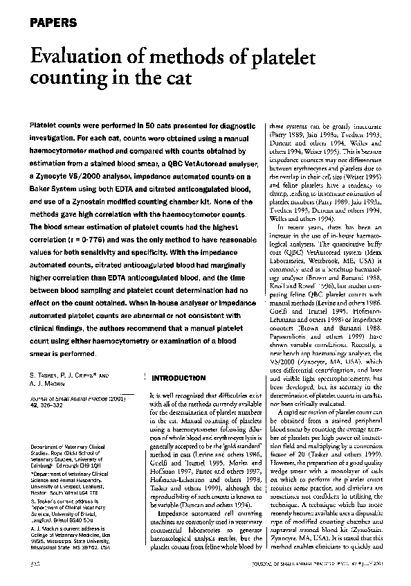 (PDF) Evaluation of methods of platelet counting in the cat