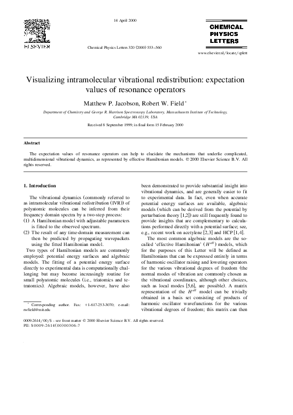 Pdf Intramolecular Vibrational Dynamics Visualization