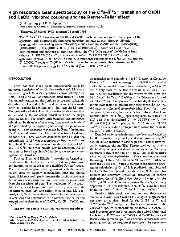 (PDF) Comment on: High resolution laser spectroscopy of the C̃ 2Δ–X̃ 2Σ ...