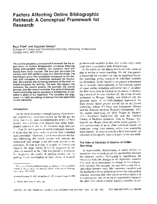 (PDF) Factors affecting online bibliographic retrieval: A conceptual ... (PDF) Factors affecting online bibliographic retrieval: A conceptual ...