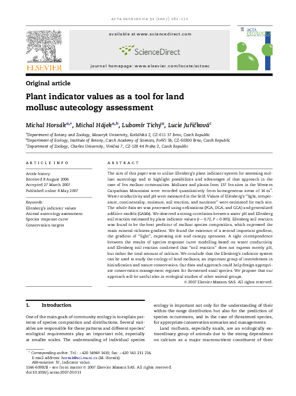 (PDF) Plant indicator values as a tool for land mollusc autecology ...