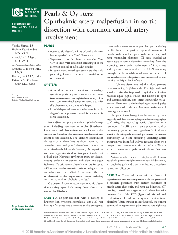 (PDF) Pearls & Oy-sters: ophthalmic artery malperfusion in aortic dissection with common carotid ...