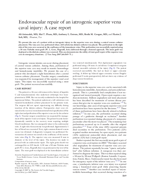 (PDF) Endovascular repair of an iatrogenic superior vena caval injury ...