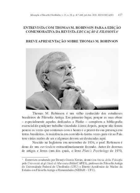 (PDF) Entrevista Com Thomas M. Robinson Para a Edição Comemorativa Da ...