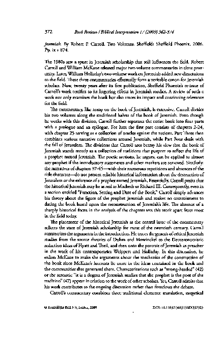 (PDF) Review of Robert Carroll's Jeremiah