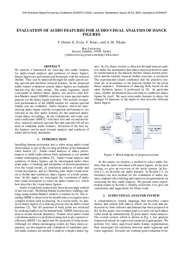 (PDF) EVALUATION OF AUDIO FEATURES FOR AUDIO-VISUAL ANALYSIS OF DANCE ...