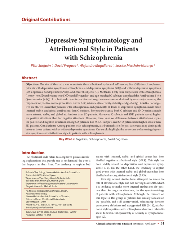 (PDF) Depressive Symptomatology and Attributional Style in Patients ...