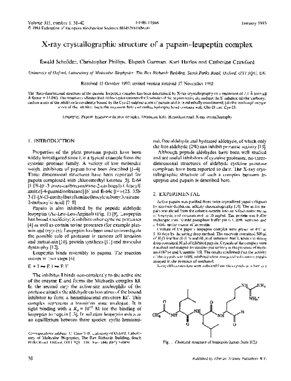 (PDF) X-ray crystallographic structure of a papain-leupeptin complex