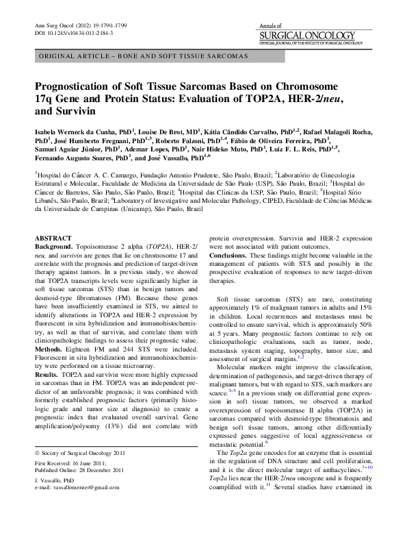 (PDF) Prognostication of Soft Tissue Sarcomas Based on Chromosome 17q ...