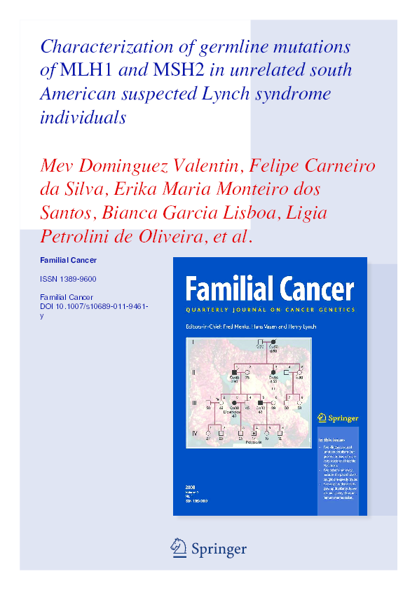 (PDF) Characterization of germline mutations of MLH1 and MSH2 in unrelated south American ...