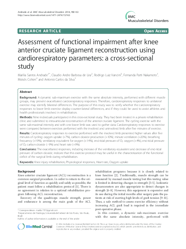 (PDF) Assessment of functional impairment after knee anterior cruciate ...