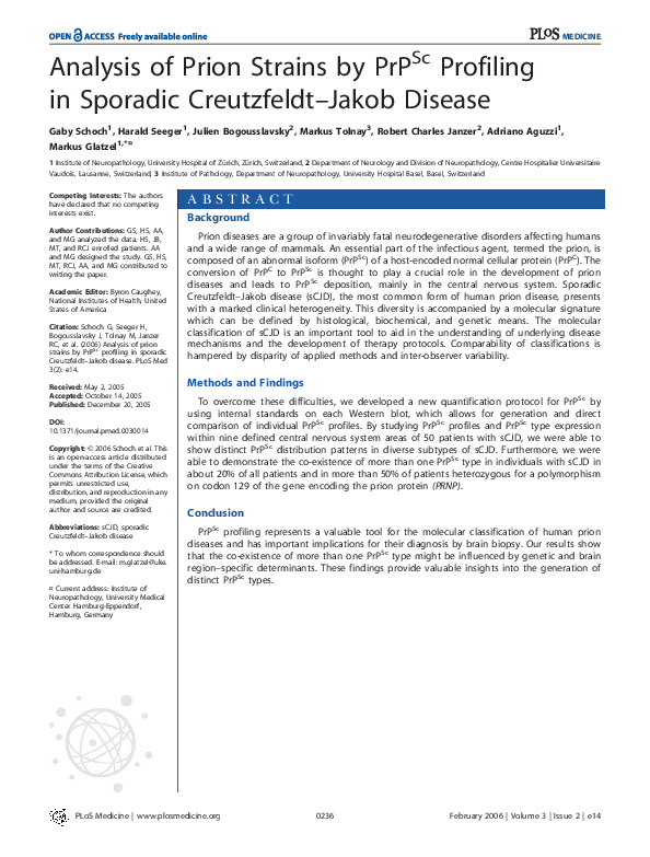 (PDF) Analysis of Prion Strains by PrPSc Profiling in Sporadic ...